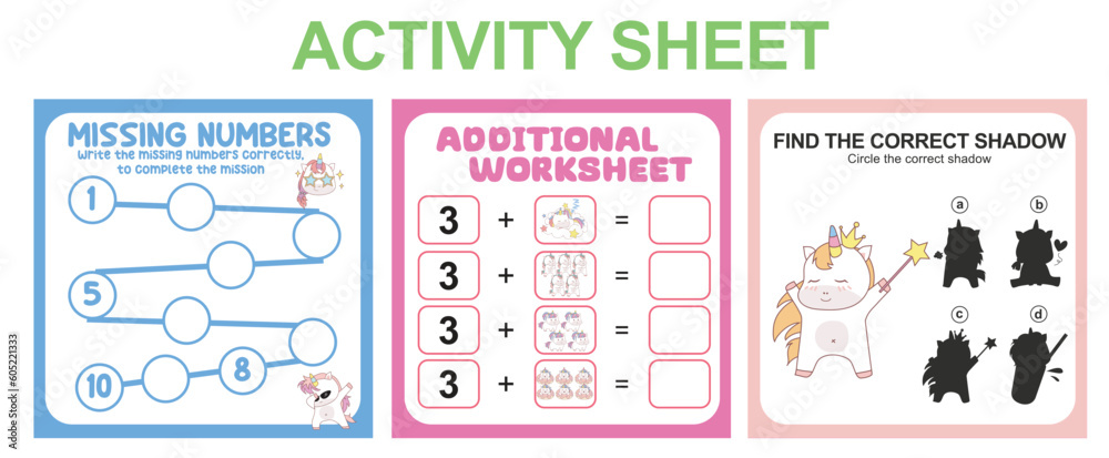 Activity sheet for children. 3 in 1 Educational printable worksheet ...