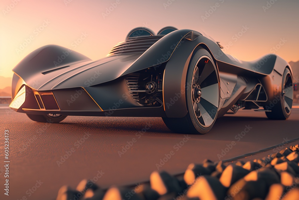 The car stands on the road in the night city, side view. Sports car ...