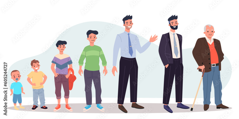 Men of different ages vector illustration. Cartoon drawing of male life ...