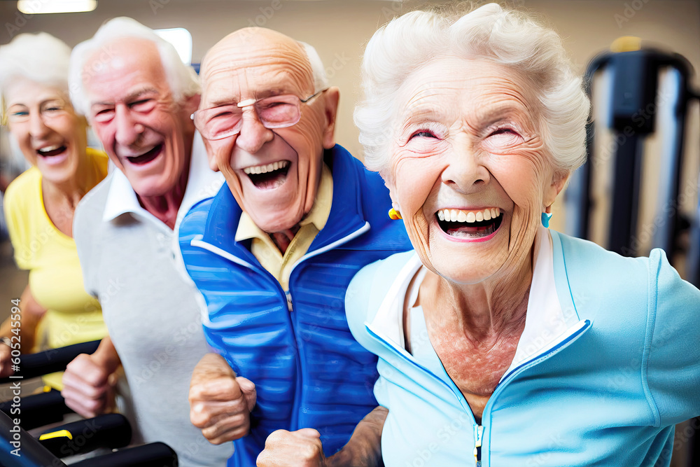 Group of happy seniors training in gym class (Generative AI) Stock ...
