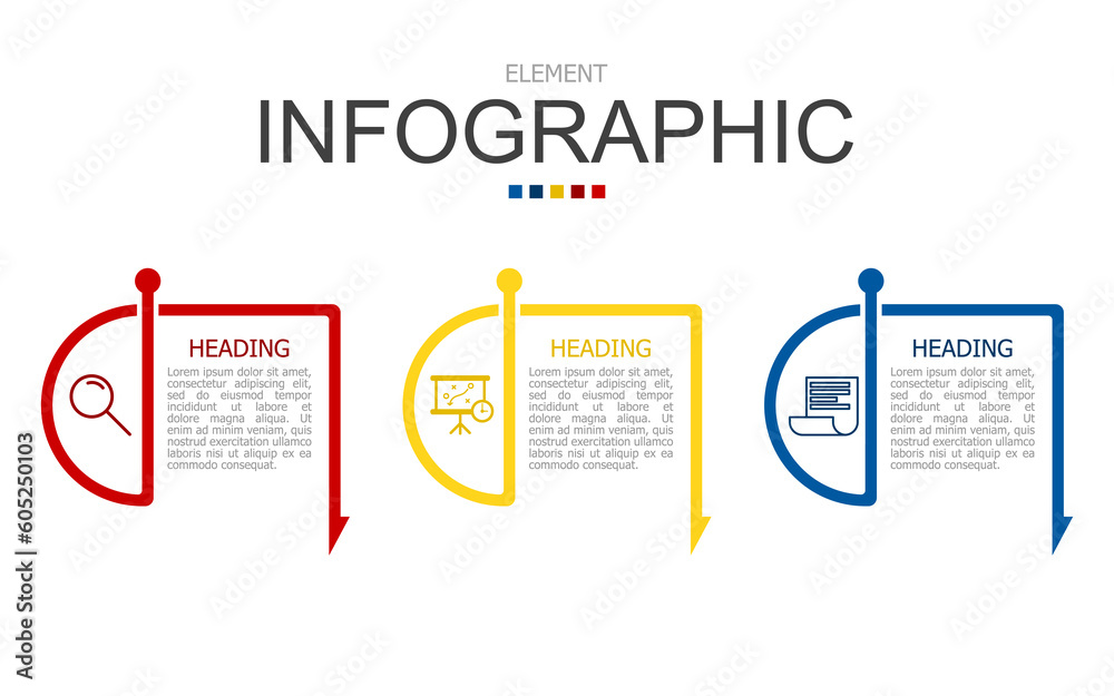 vector infographic half circle and curve line formed by arrow line elements template block. used ...