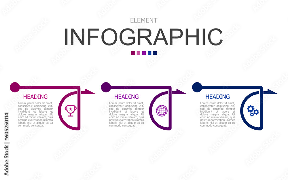 vector infographic inside half circle formed by arrow line elements template block. used for ...