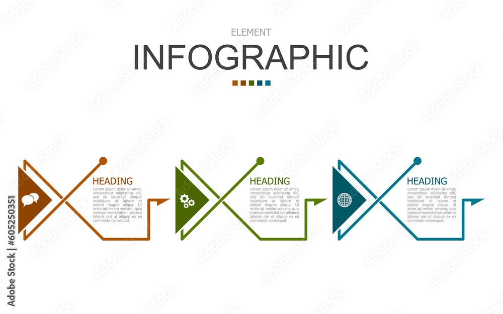 vector infographic triangle and square formed by arrow line elements template block. used for ...