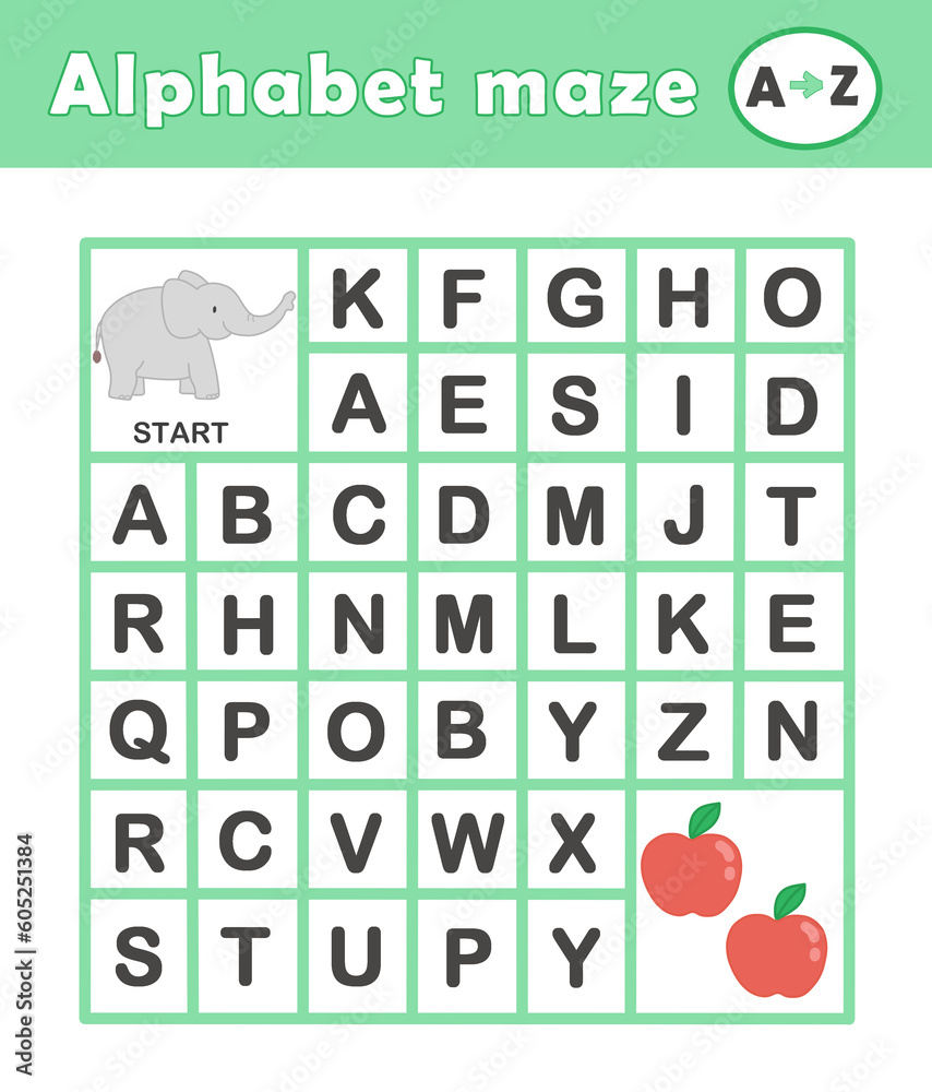 A to Z Maze game for children. Worksheet for kids and children ...