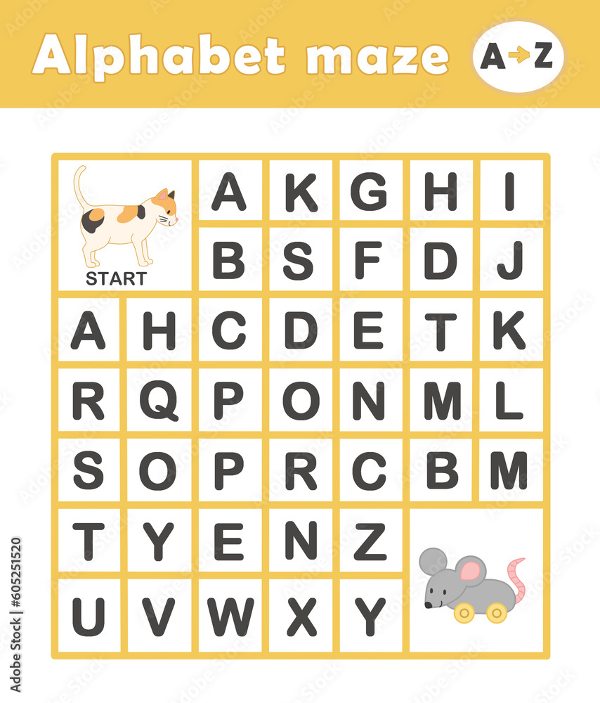 A to Z Maze game for children. Worksheet for kids and children ...