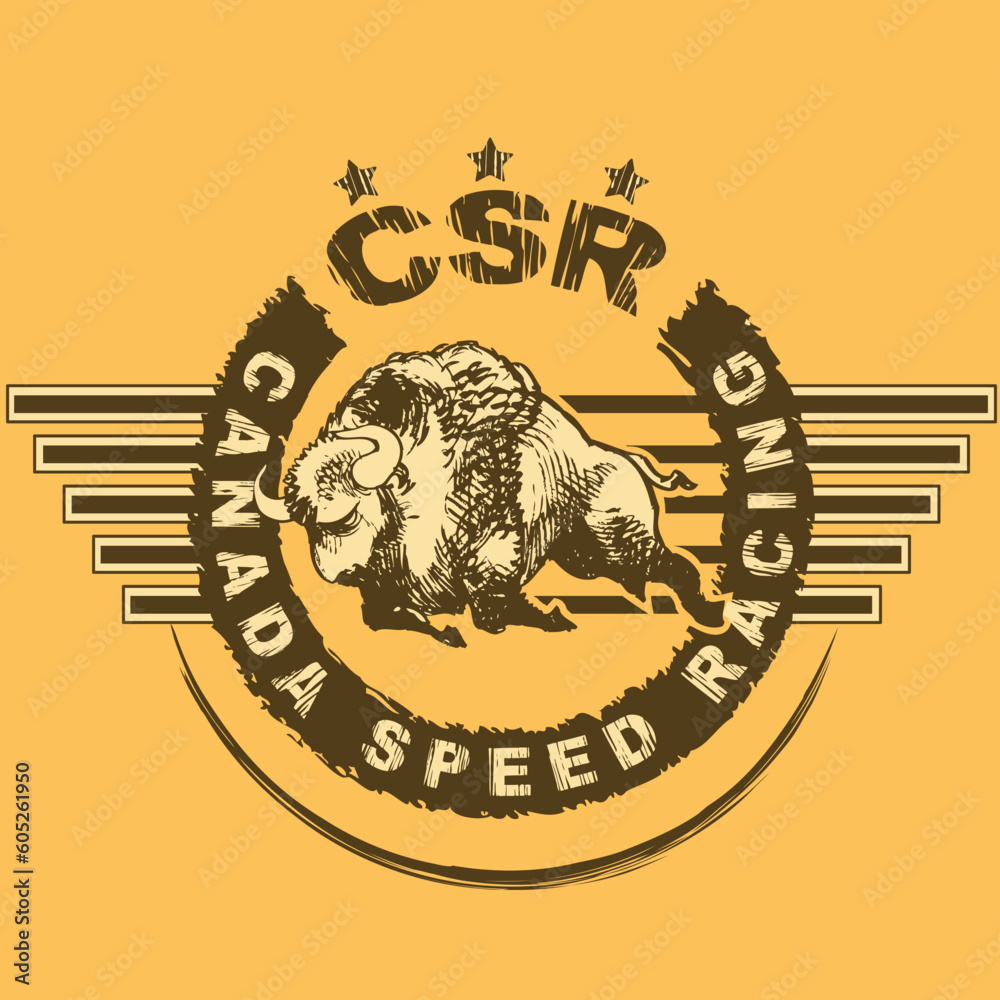 Vetor de Bison mascot of a canadian speed racing team running in the ...