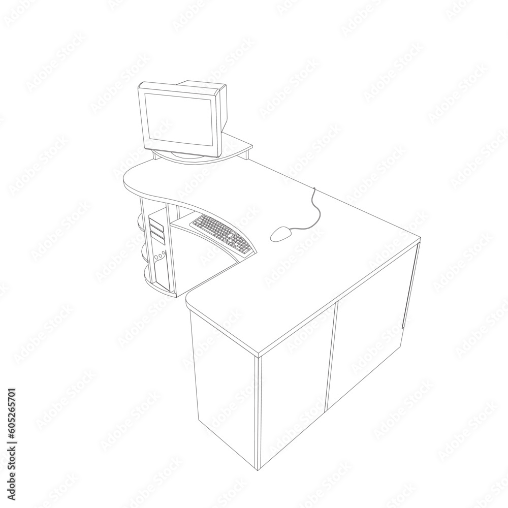Line drawing of retro old classic personal computer processor unit ...