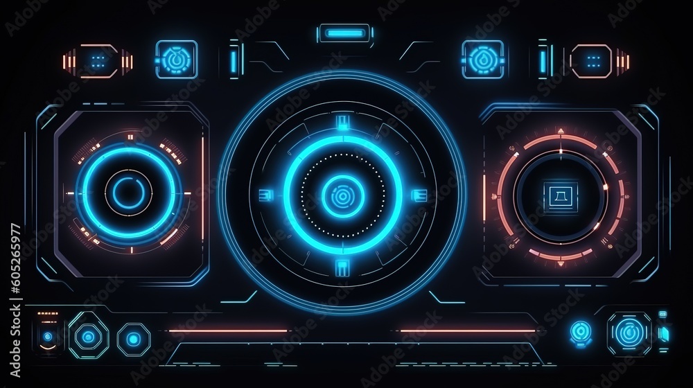 Digital hud red and blue neon color geometric shapes. Hud,GUI for game ...