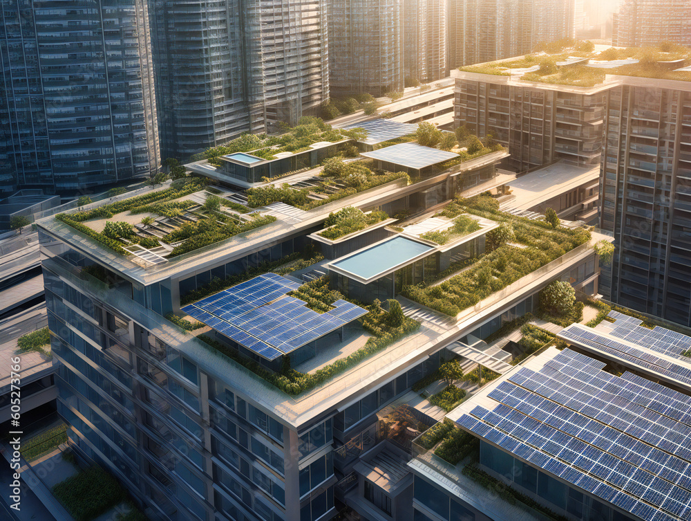 solar panel rooftop system in an urban area Stock Illustration | Adobe ...