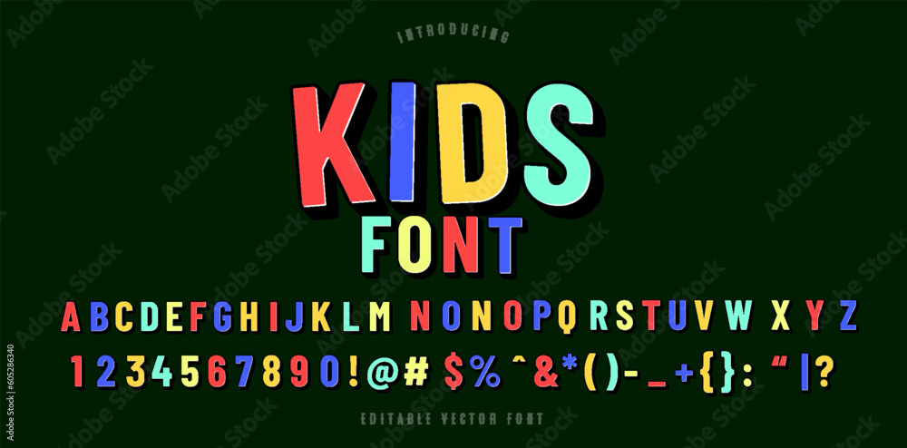Kids letters and numbers set. Cartoon bold style alphabet. Childish ...