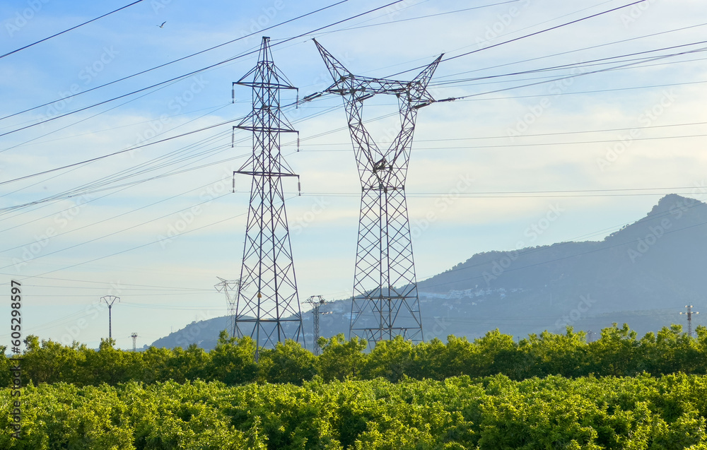 Electric tower. High voltage electricity pylons and transmission power ...