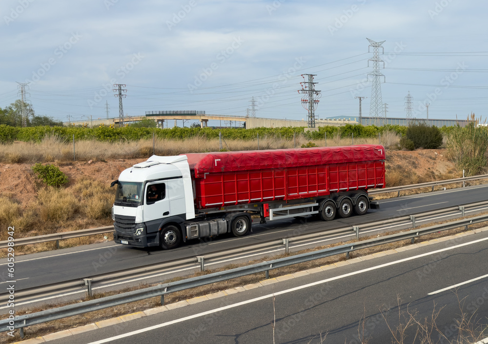 Grain Truck shipping of wheat grain. Truck with grain tipper semi ...