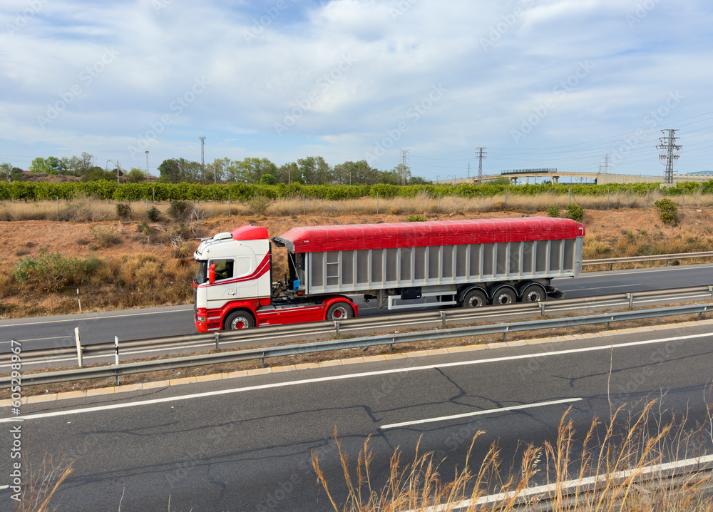 Grain Truck shipping of wheat grain. Truck with grain tipper semi ...