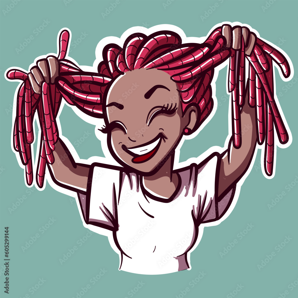 Digital art of a black woman playing with her dreadlocks and smiling ...