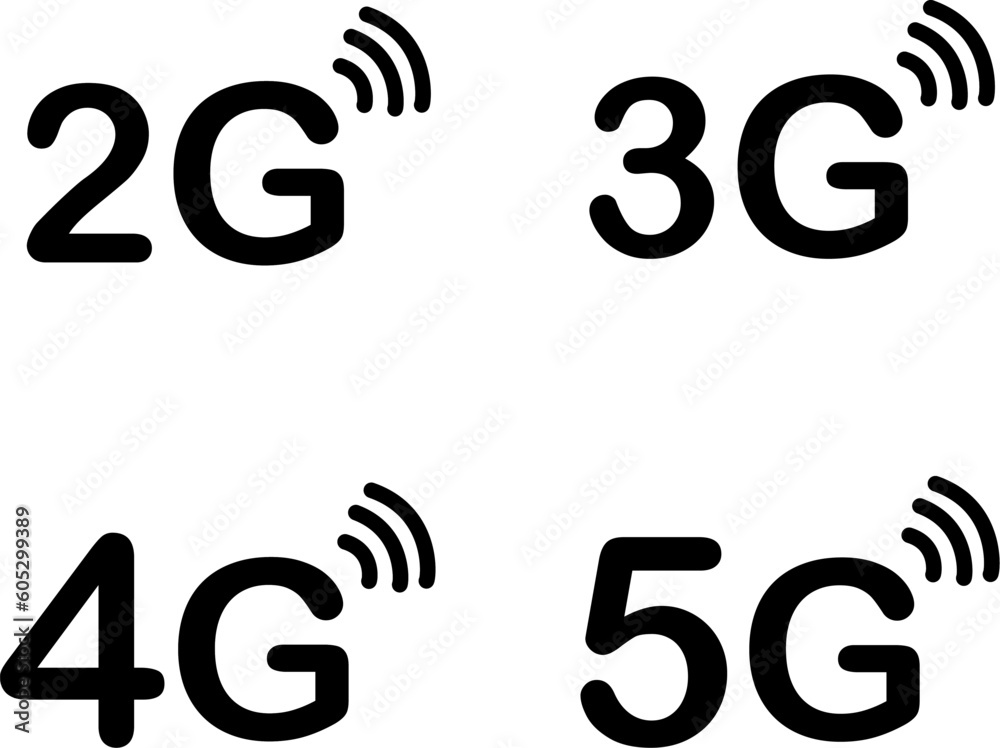 5G, 4G, 3G, 2G vector symbol set isolated on white background. New ...
