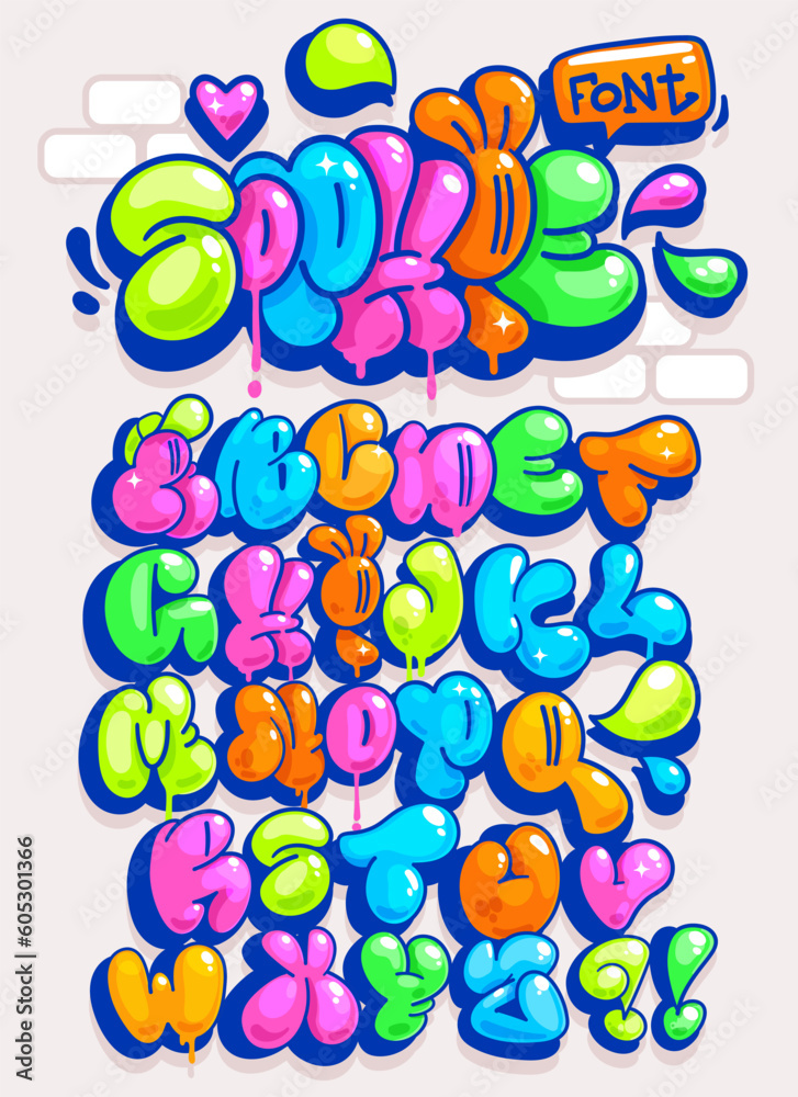 Kids vector colofrul letters set. Illustration cartoon font in graffiti ...