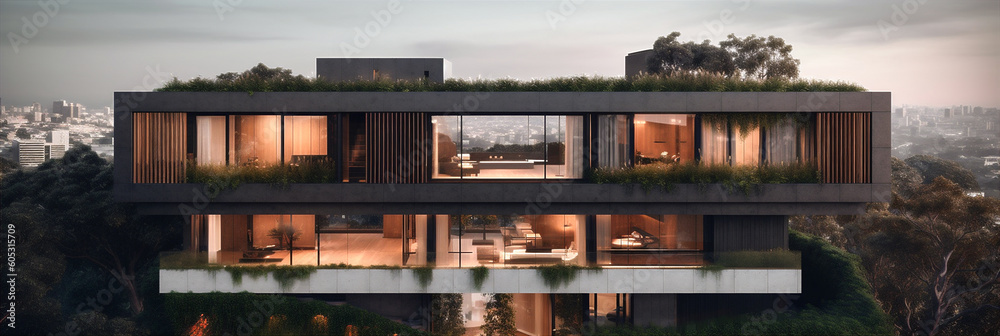 AI generative image of sprawling multi-level mansion with modern design ...