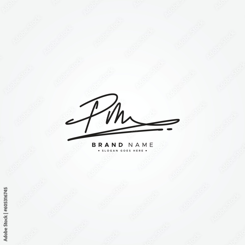 PM Simple Signature Logo - Handwritten Vector Template for P and M Logo ...