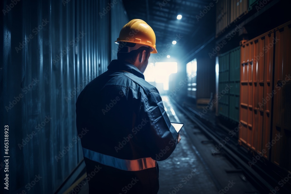 Dedicated stock engineer scans packages with barcode scanner for ...