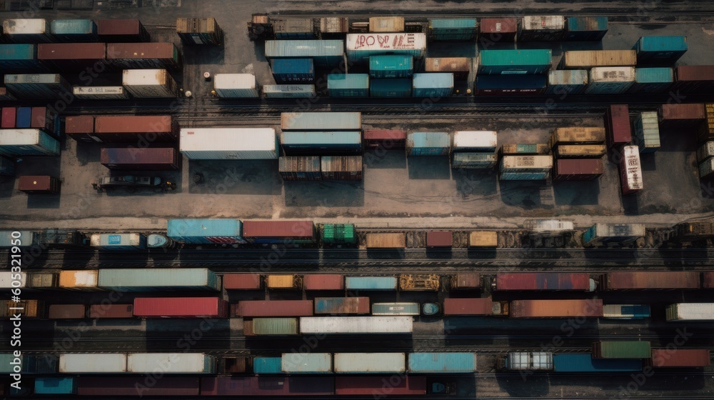 Container yard showcases rows of stacked shipping containers ...