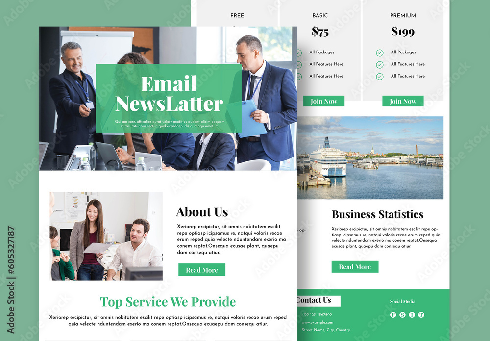 E-Newsletter Layout With Green Accents Stock Template | Adobe Stock