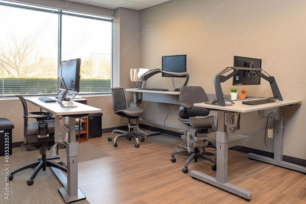office with ergonomic seating and standing desks, providing options for ...
