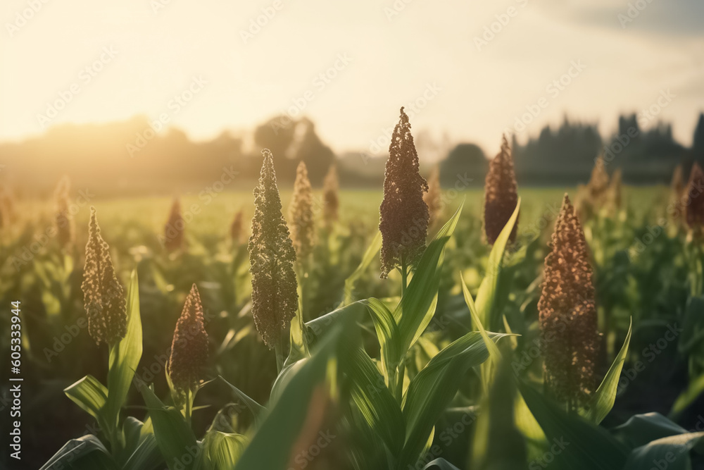 Cultivated sorghum field. Agriculture field of sorghum. Sweet Sorghum ...