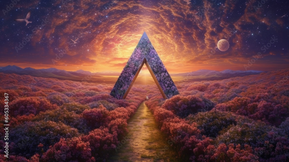 A triangular botanical portal, a gate on the way to another higher ...