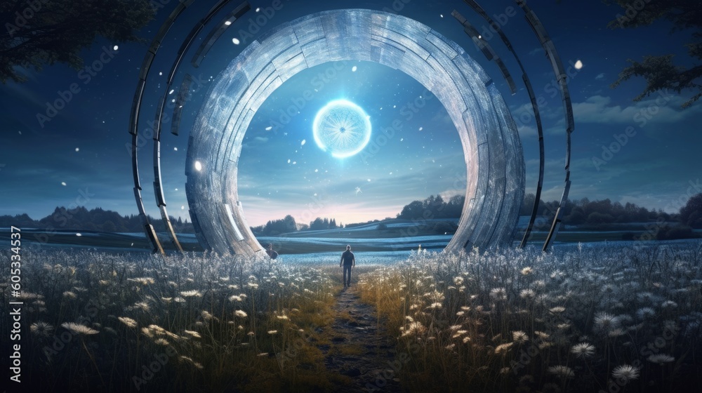 A glass architectural structure in the form of a portal through ...