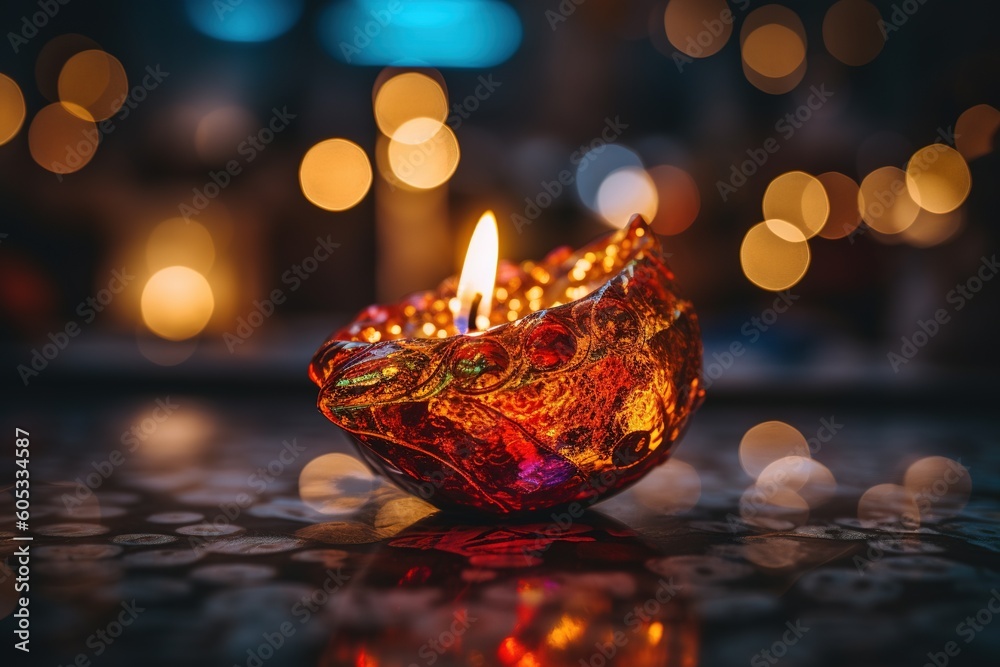 Indian festival of lights decorative diya with blurry backd Generative ...