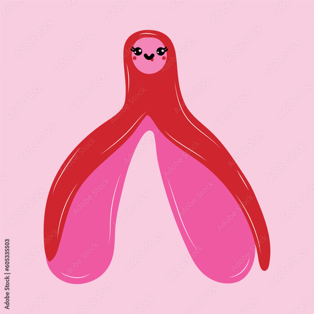 Reproductive system of the clitoris with kawaii eyes. Clitoral glans ...
