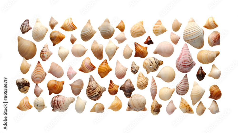Seashell Collection: Assorted Marine Mementos on a Transparent ...