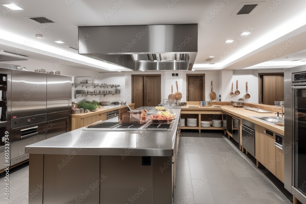 high-volume kitchen with specialized workstations for different roles ...
