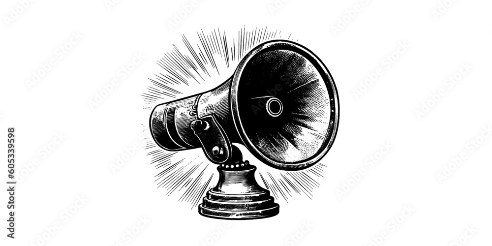Retro hand drawn megaphone. Realistic sketch of loudspeaker. Pop art Vector illustration Stock ...