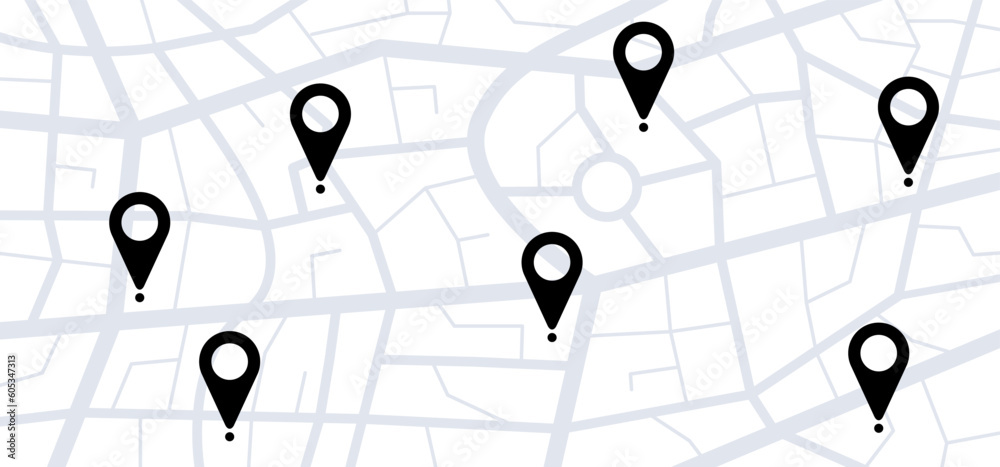 Cartoon map with pin pointers icon. Navigation or navigator, maps, road ...