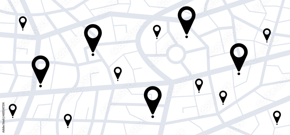 Cartoon map with pin pointers icon. Navigation or navigator, maps, road ...