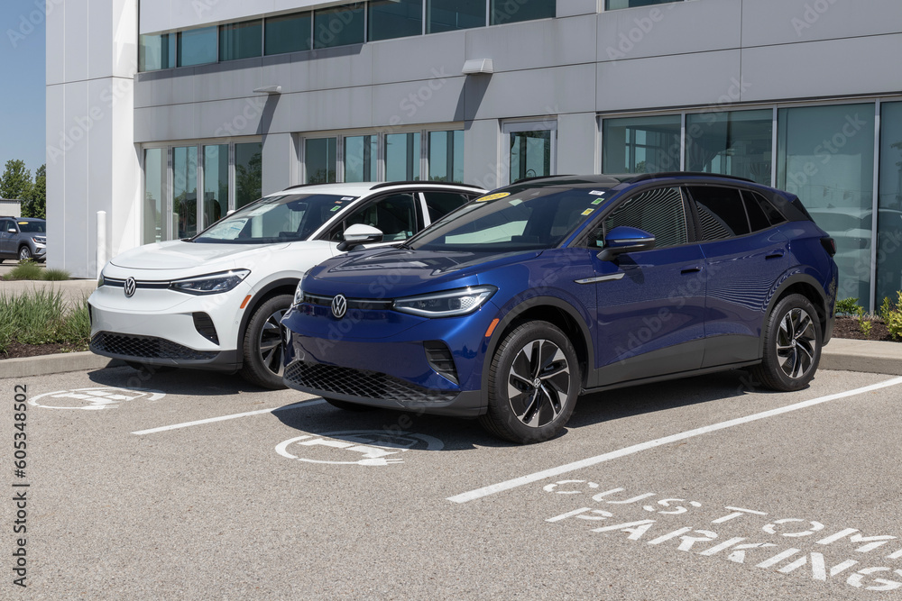 Volkswagen ID.4 SUV Electric Vehicle EV display at a dealer. Volkswagen ...