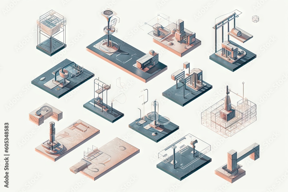 collection of isometric and axonometric diagrams, each illustrating a ...