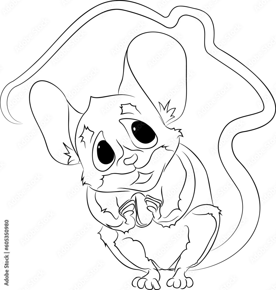 Line art illustration of cartoon hiding mouse. Vector illustration of ...
