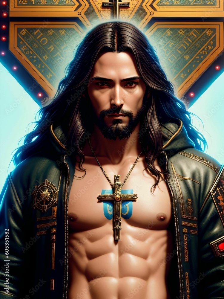 Jesus Christ in modern style in realistic image created with Cyberpunk ...