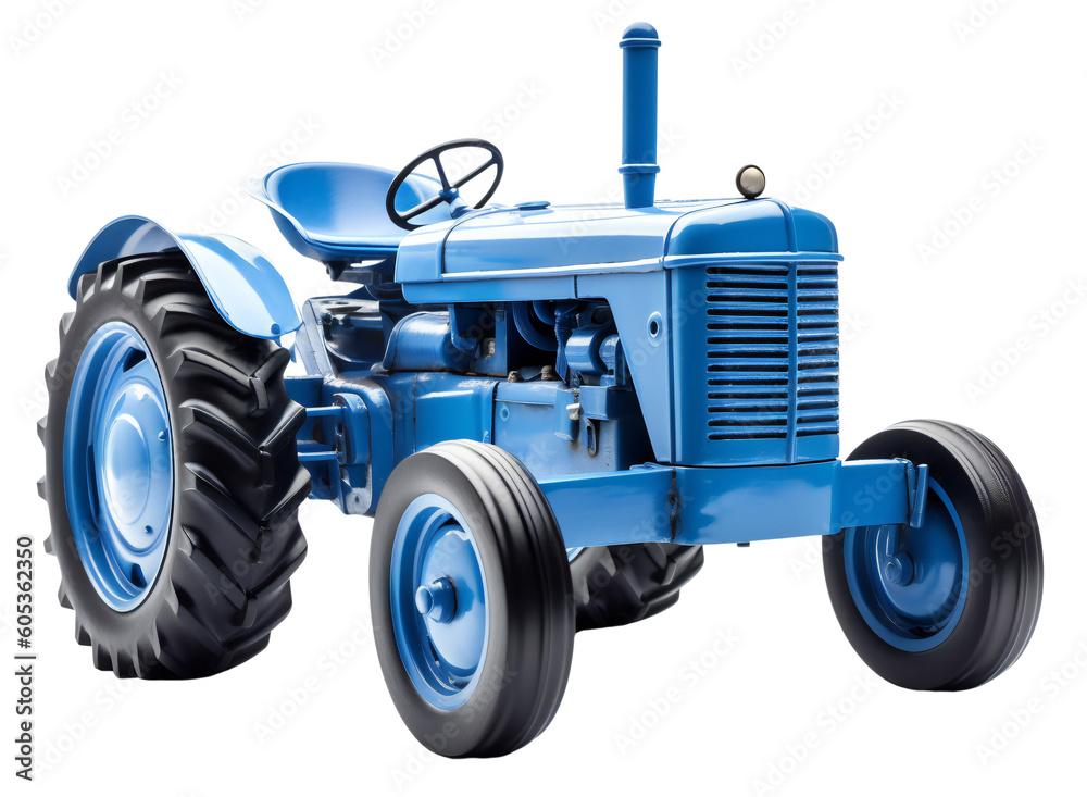 Blue rustic retro tractor. Isolated on a transparent background. KI ...