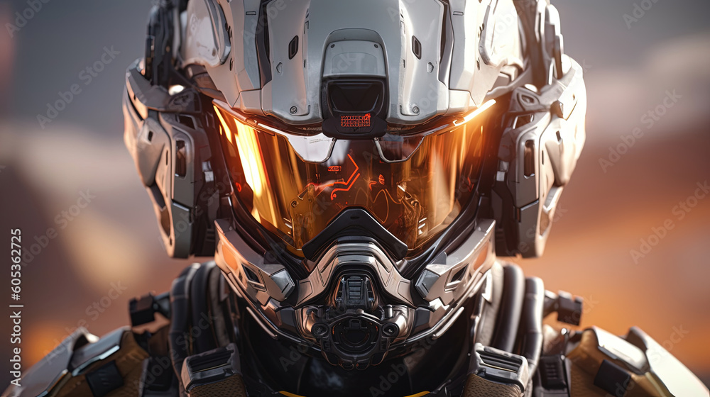 Epic warrior with futuristic dynamic armor helmet with cyberpunk style ...