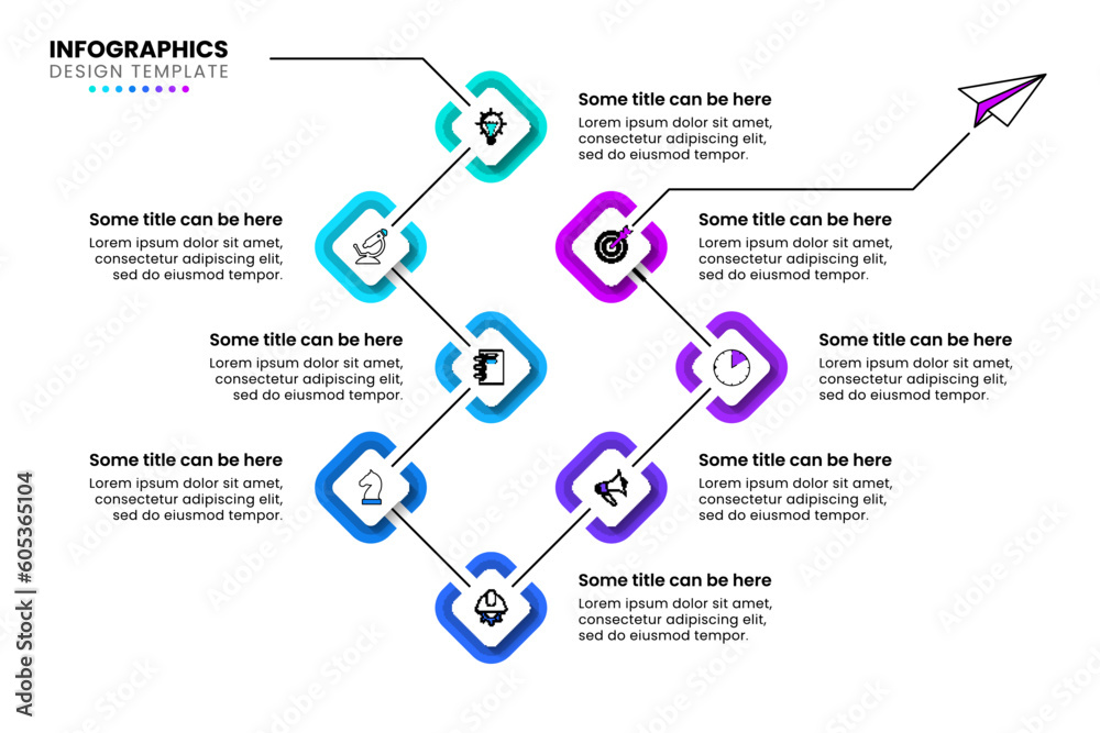Infographic template. Paper plane with line and 8 steps Stock Vector ...