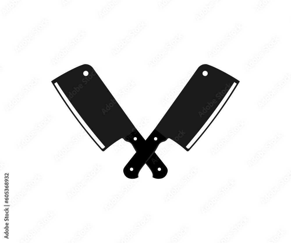 Vetor de Butcher crossed knives logo design. Sharp butcher knives ...