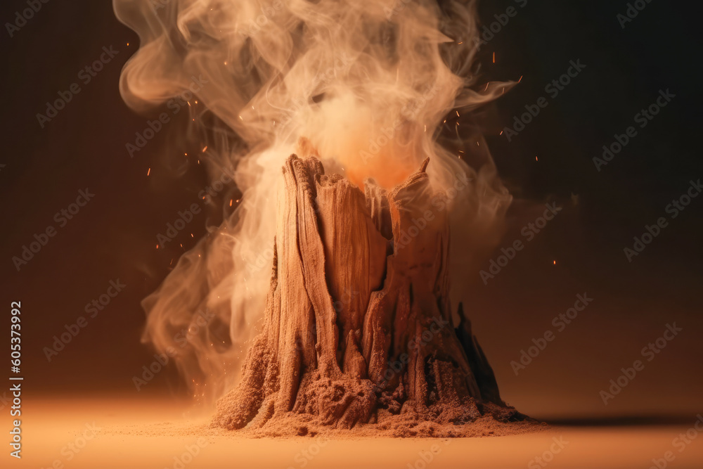 Generative AI illustration of brown smoldering wooden log of dry tree ...