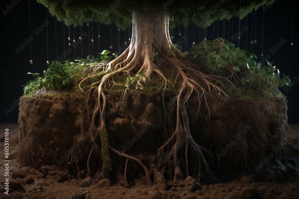 Cross section of tree roots growing into soil. Generative AI Stock ...