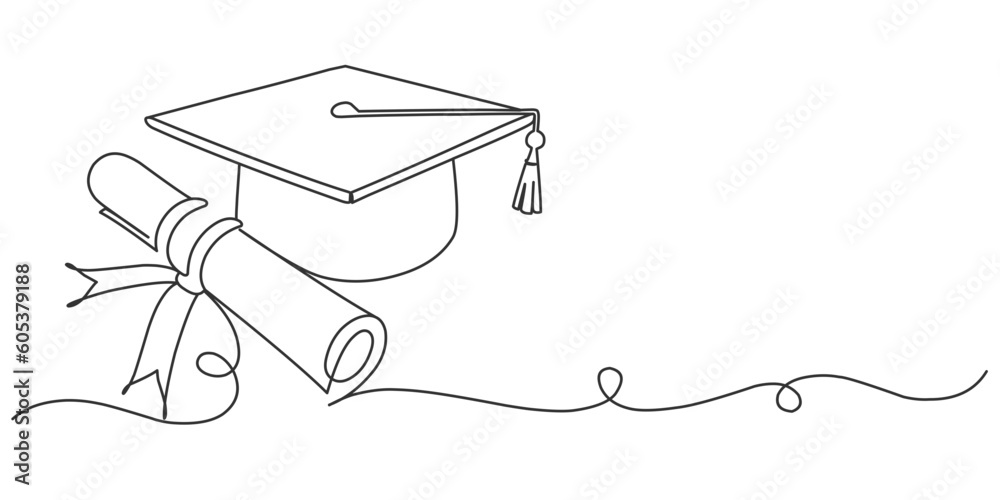 hand drawn line art vector illustration of graduation hat, graduation ...