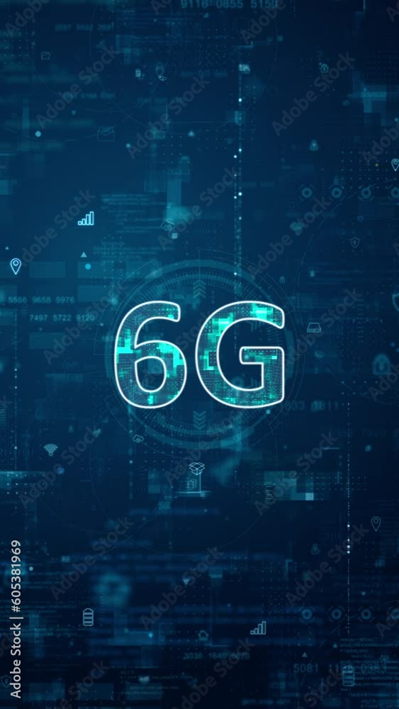 Motion graphic of Blue digital 6G letter logo and futuristic circle HUD ...