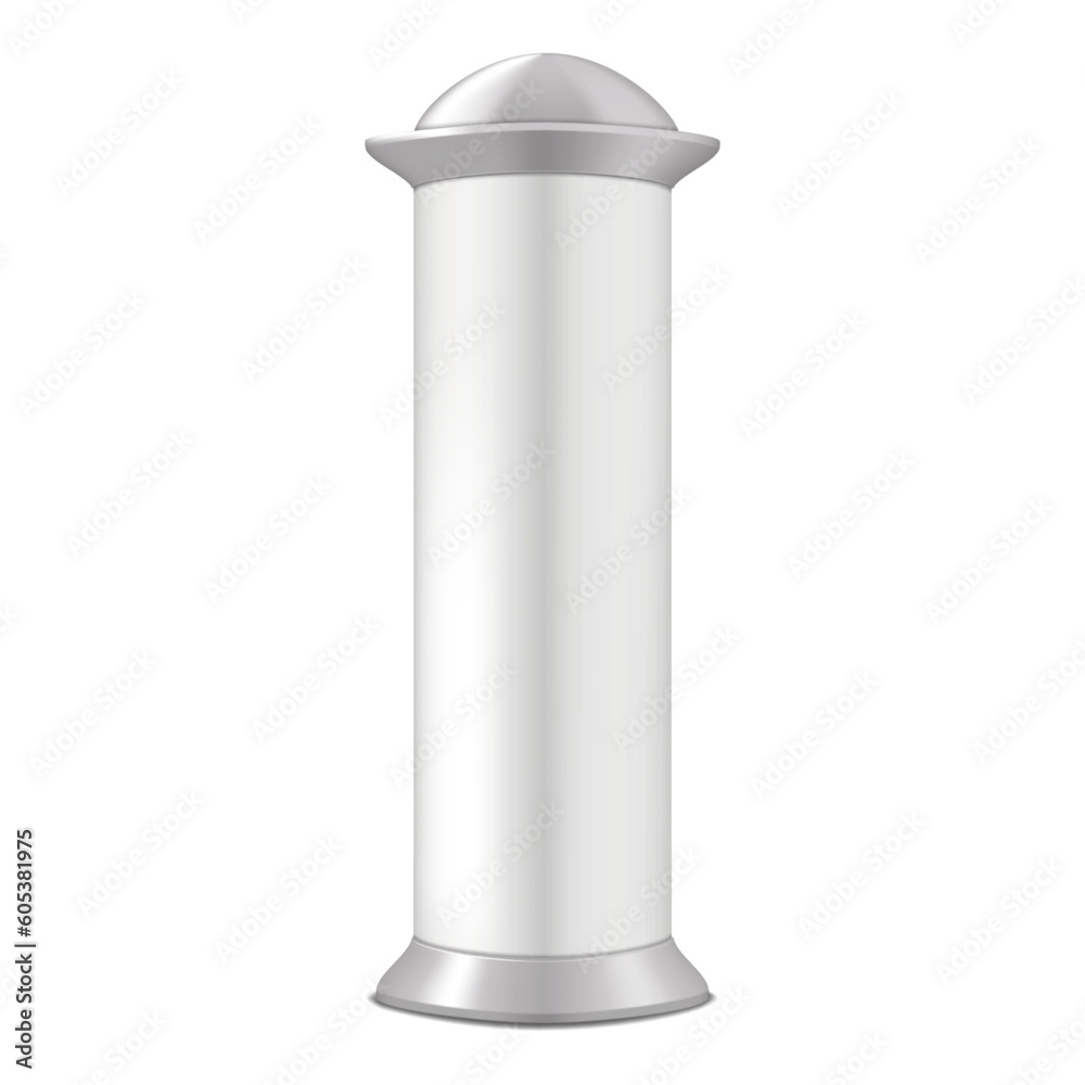 Pop-up pillar display realistic vector mockup. Trade show tower mock-up ...