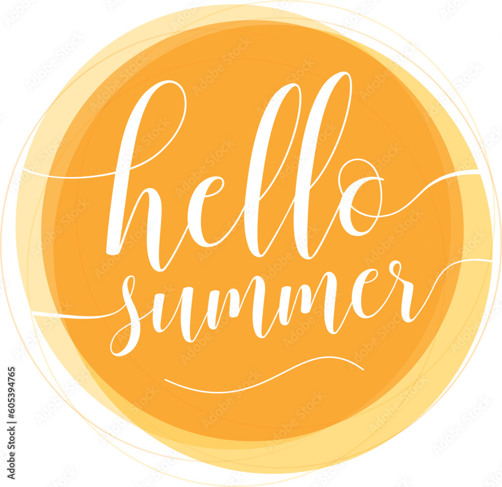 Hello Summer Text with Abstract Sun Background, Hello Summer Card, Sign ...